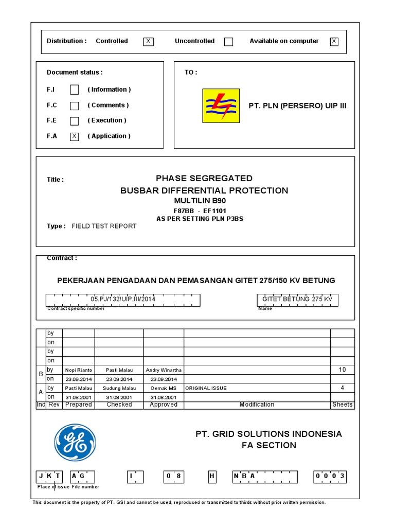 Phase Segregated Busbar Differential Protection: Pt. PLN (Persero) Uip ...