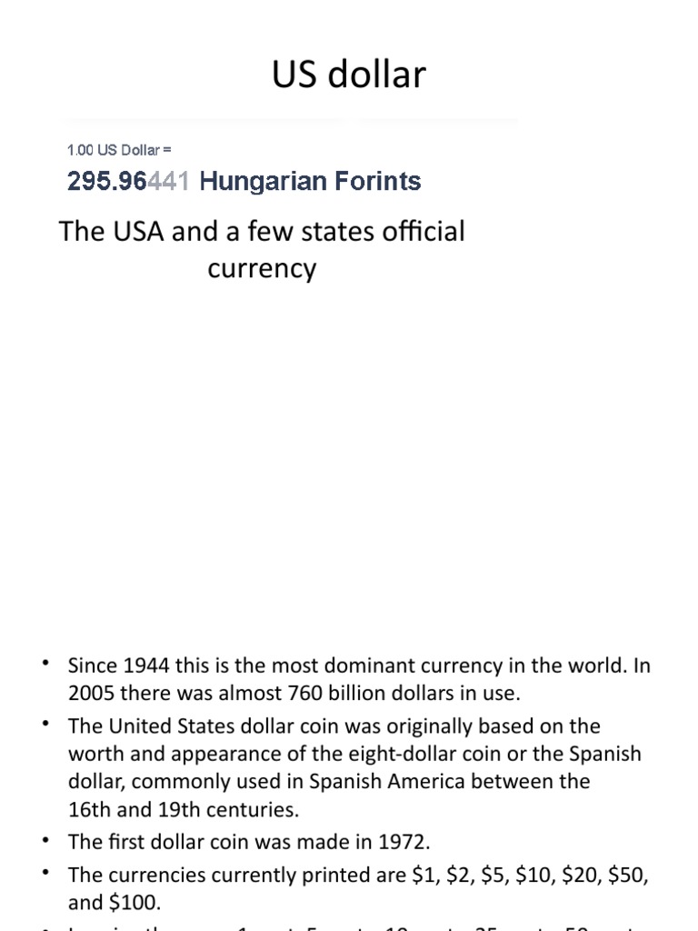 US Dollar: The USA and A Few States Official Currency | PDF