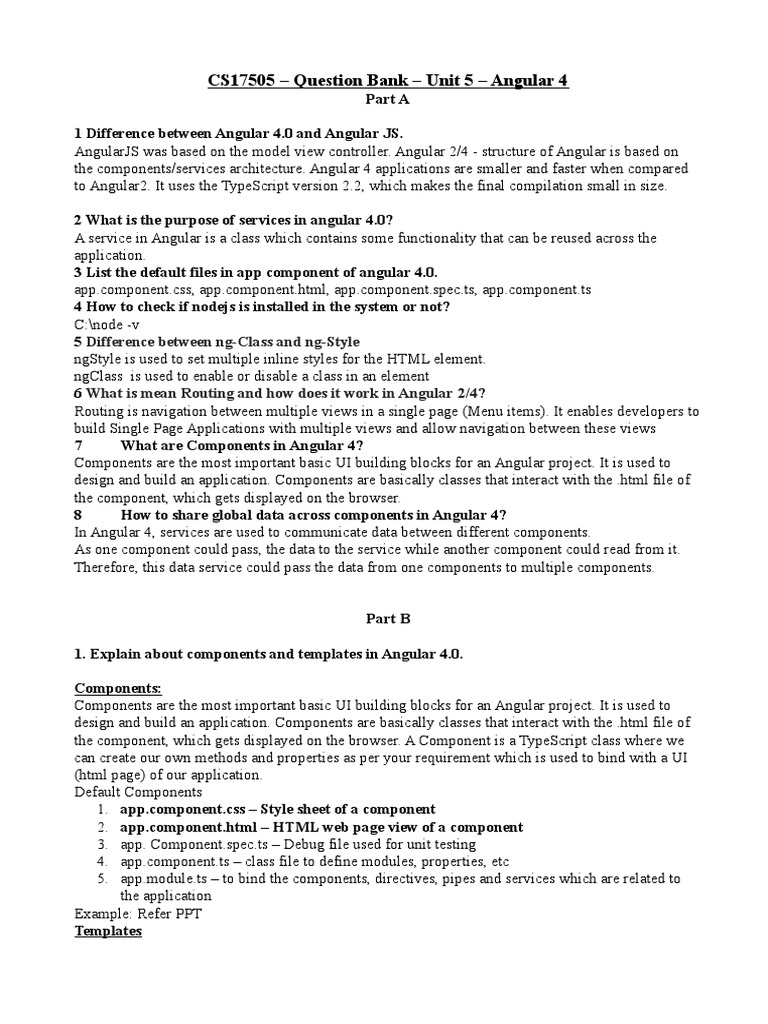 CS17505 - Question Bank - Unit 5 - Angular 4: Difference Between Ng-Class and Ng-Style | PDF ...
