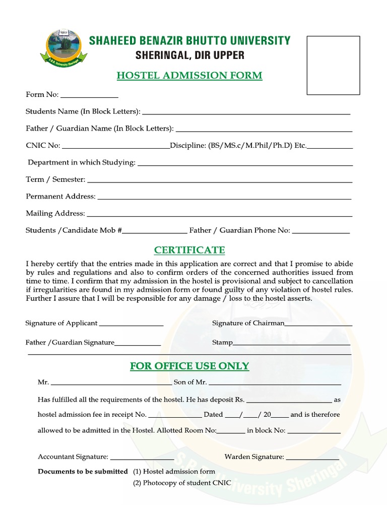 Hostel Admission Form | PDF