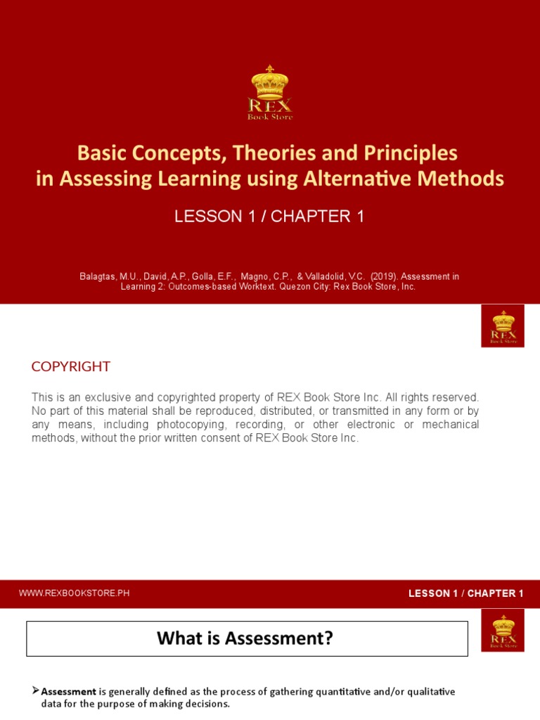 Basic Concepts, Theories, and Principles in Assessing Learning (Alternative Methods) | PDF ...