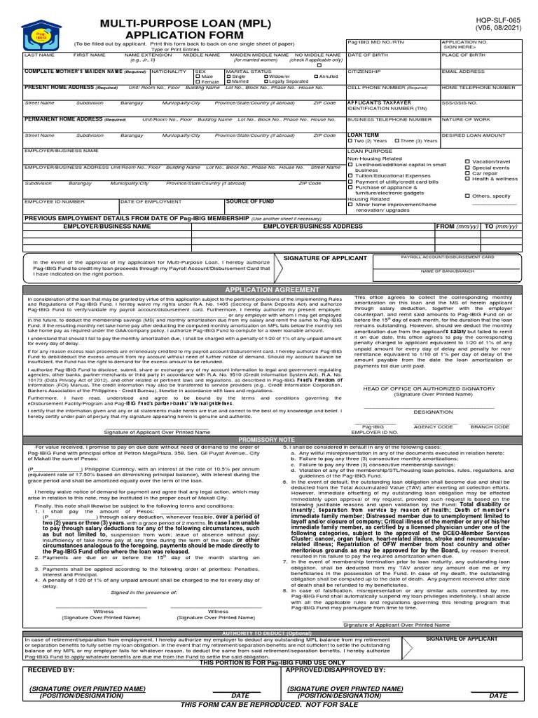 Pag-IBIG Multi-Purpose Loan Form 2025 | PDF | Loans | Interest