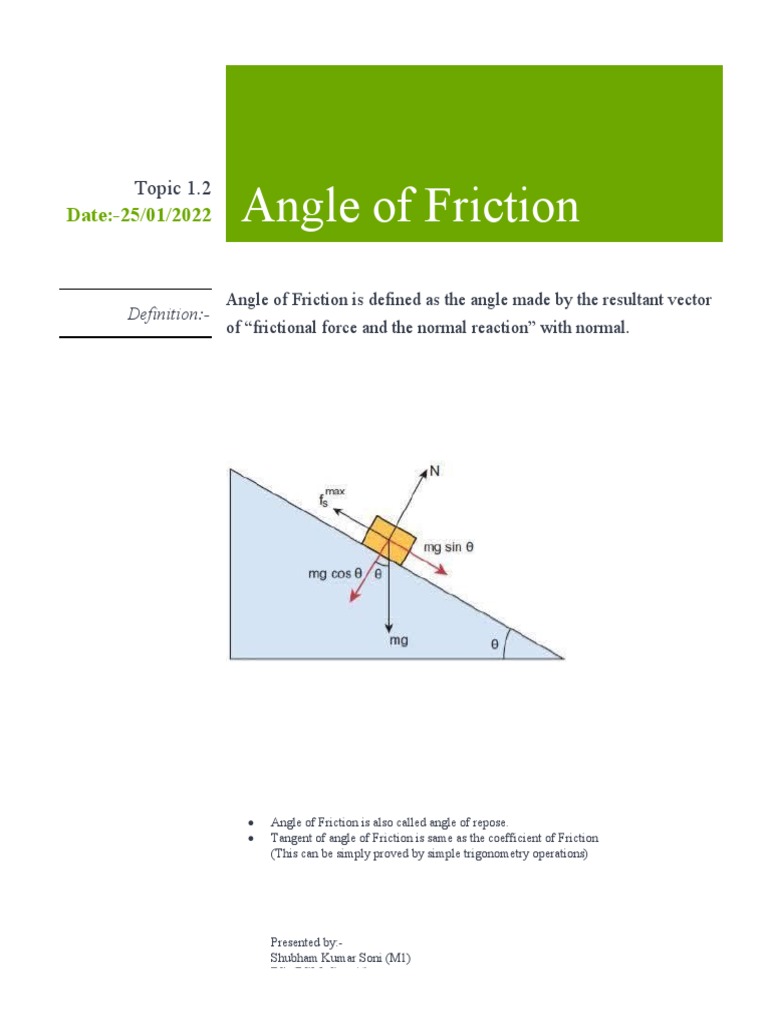 Angle of Friction: Topic 1.2 | PDF