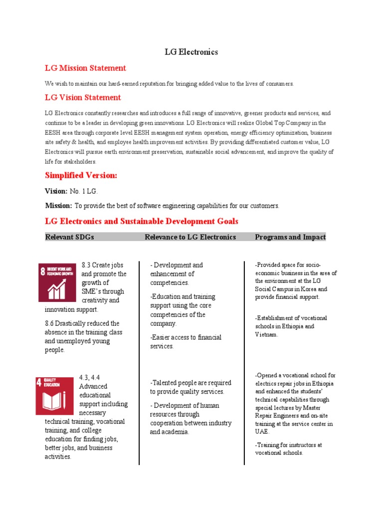 LG Mission Statement LG Vision Statement: Simplified Version | PDF ...