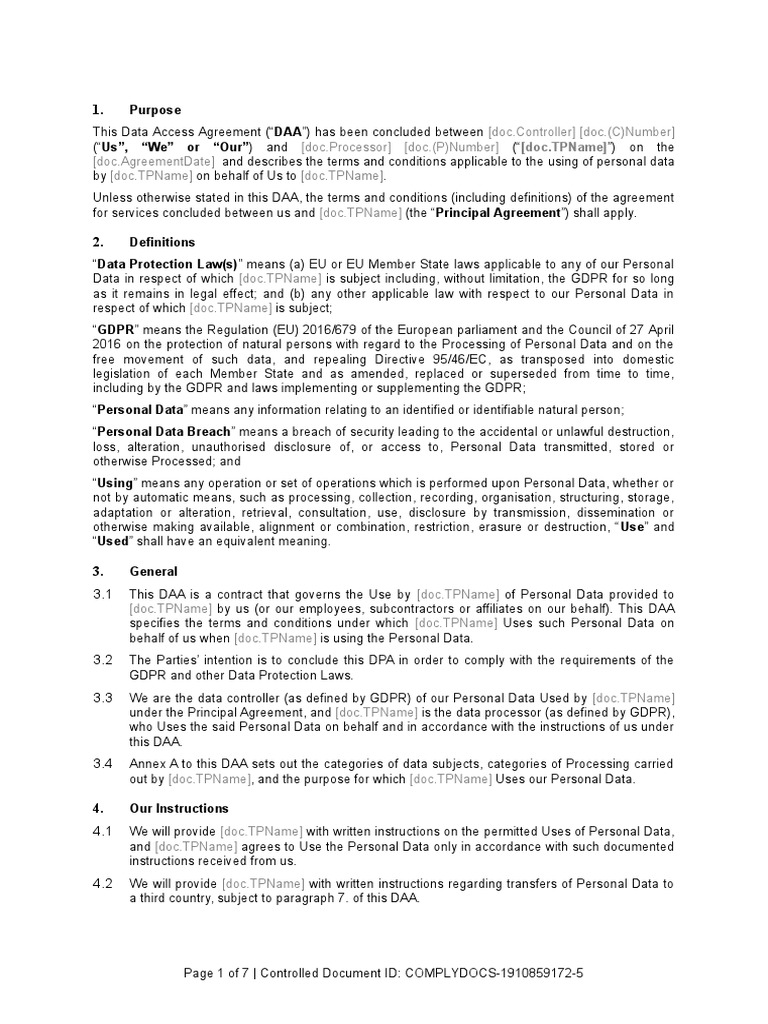 (DAA) Data Access Agreement As Controller | PDF | Audit | Information ...