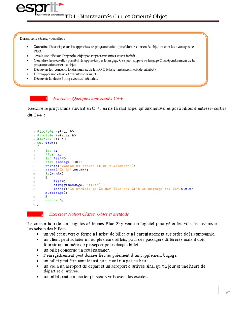 TD1: Nouveautés C++ Et Orienté Objet | PDF | C ++ | Programmation informatique