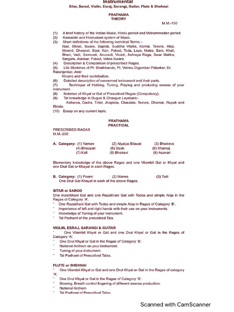 Bhatkhande Exam Instruments | PDF