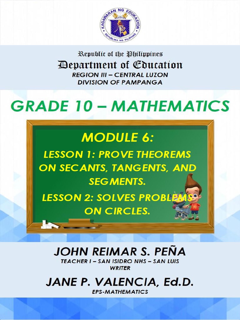 Math10 - Q2 - Module6 - Lesson1 - Prove Theorems On Secants Tangents and Segments. Lesson 2 ...