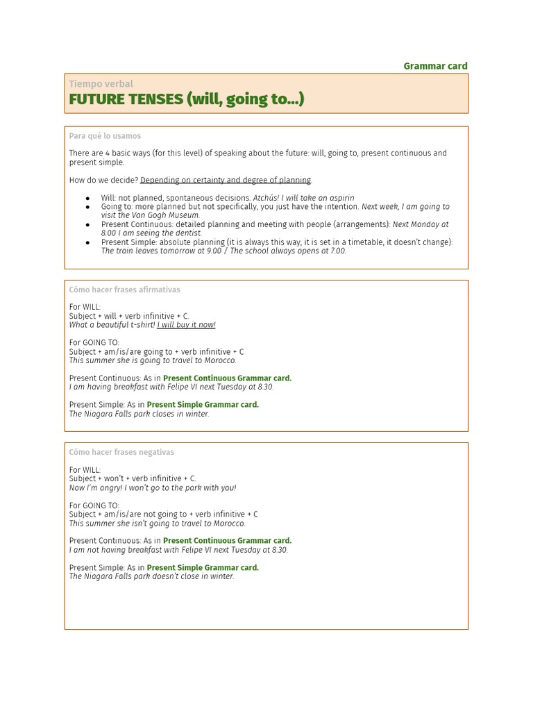 Future Tenses (Will, Going To... ) | PDF | Verb | Linguistic Typology