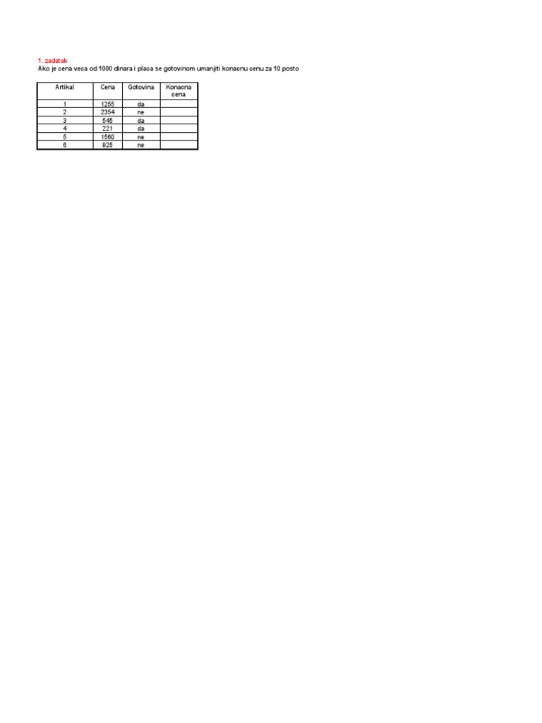Zadaci - Excel | PDF