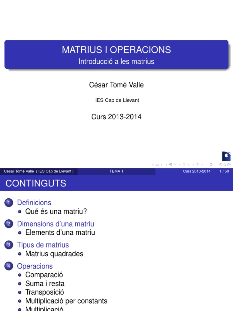 Matrius Operacions | PDF