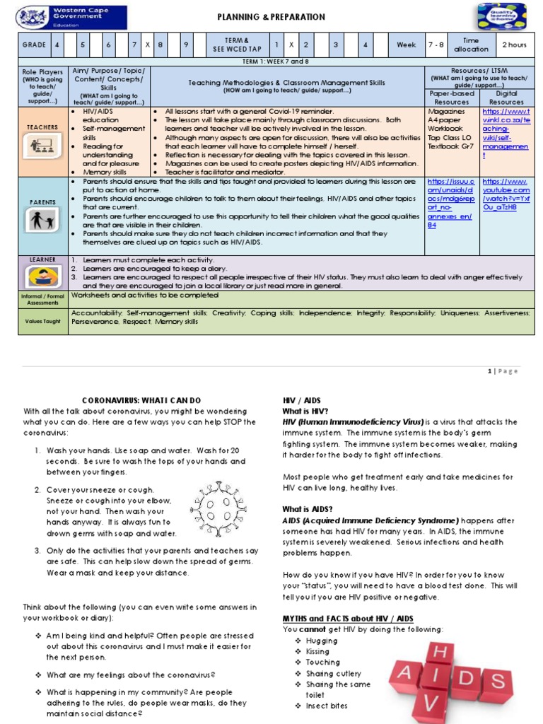 Lesson Plan Gr. 7 Life Orientation T1 W 7&8 | PDF | Hiv/Aids | Memory