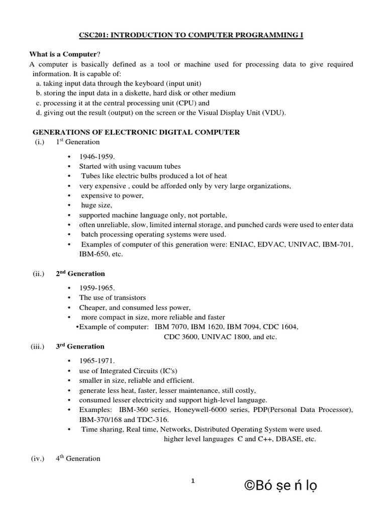 Csc201: Introduction To Computer Programming I What Is A Computer ...