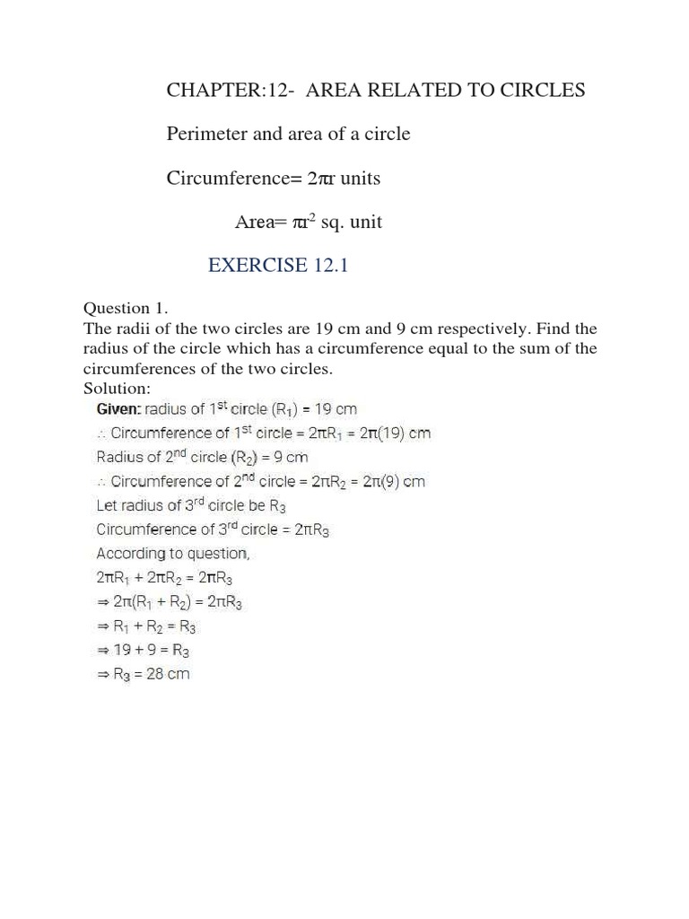 Circles Chapter: Area and Perimeter Formulas | PDF | Area | Circle