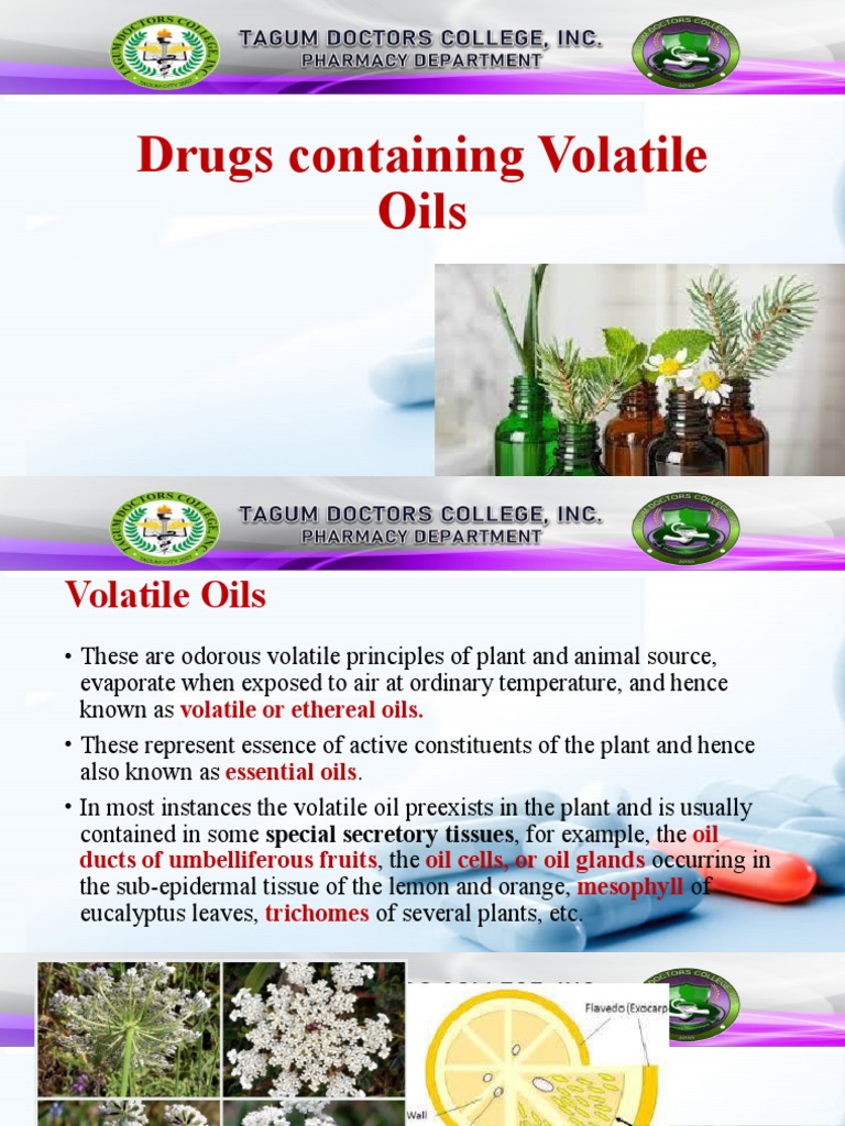 Overview of Volatile Oils in Pharmacognosy | PDF | Resin | Solubility
