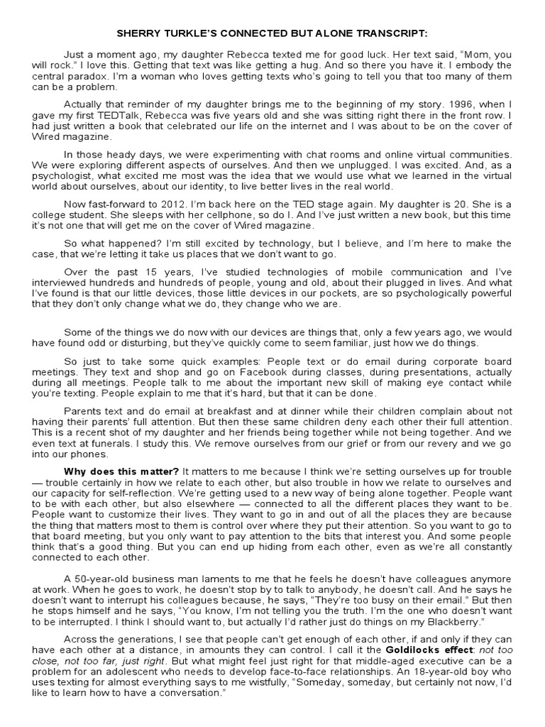 Connected But Alone | PDF | Solitude | Thought