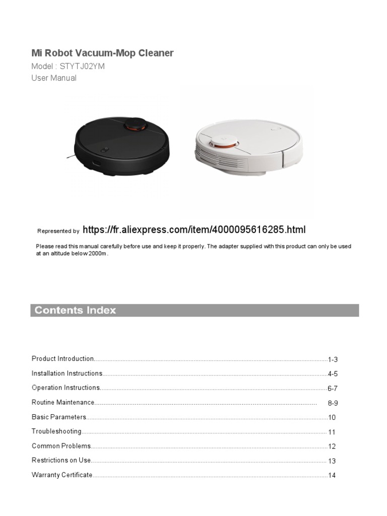 Mi Robot Vacuum-Mop Cleaner: Model: STYTJ02YM User Manual | PDF | Wi Fi ...
