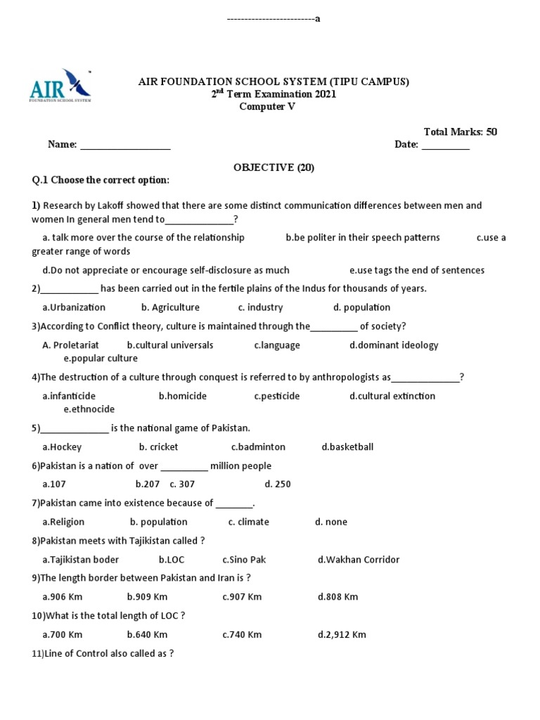 S.ST Paper 5 fiNAL | PDF | Pakistan