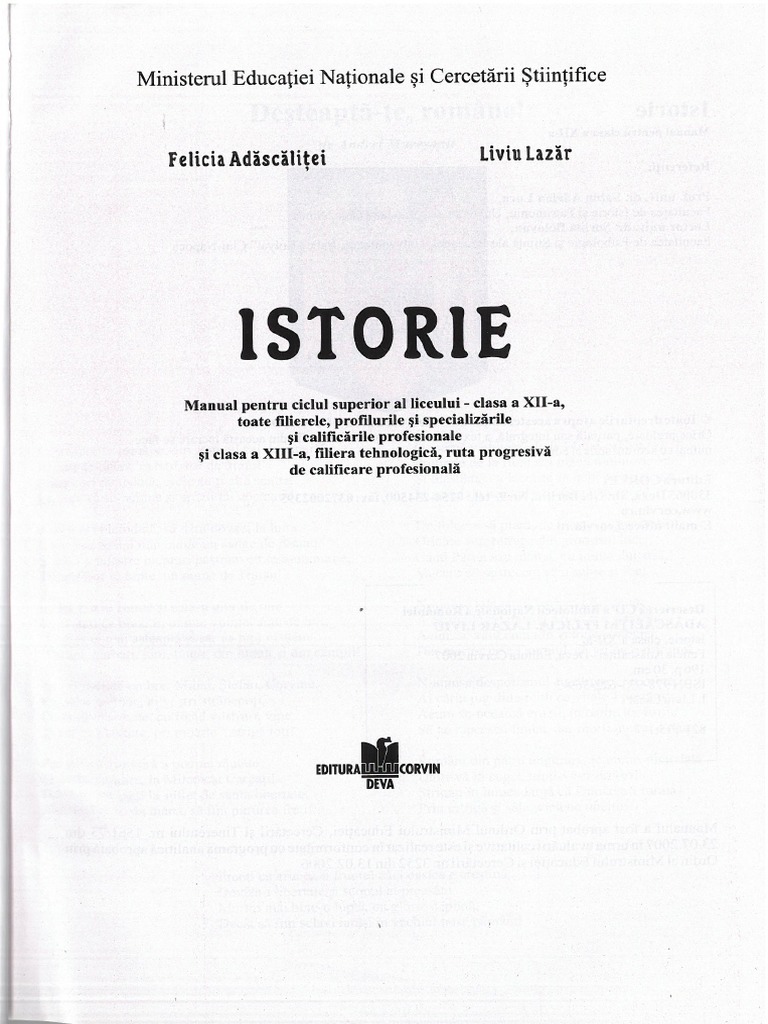 Manual Istorie Clasa A Xii A Editura Corvin PDF | PDF