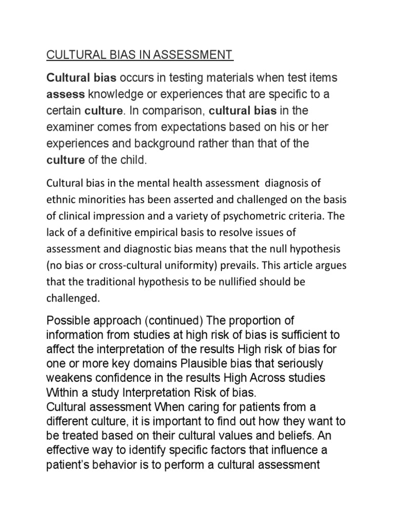Cultural Bias in Assessment | PDF