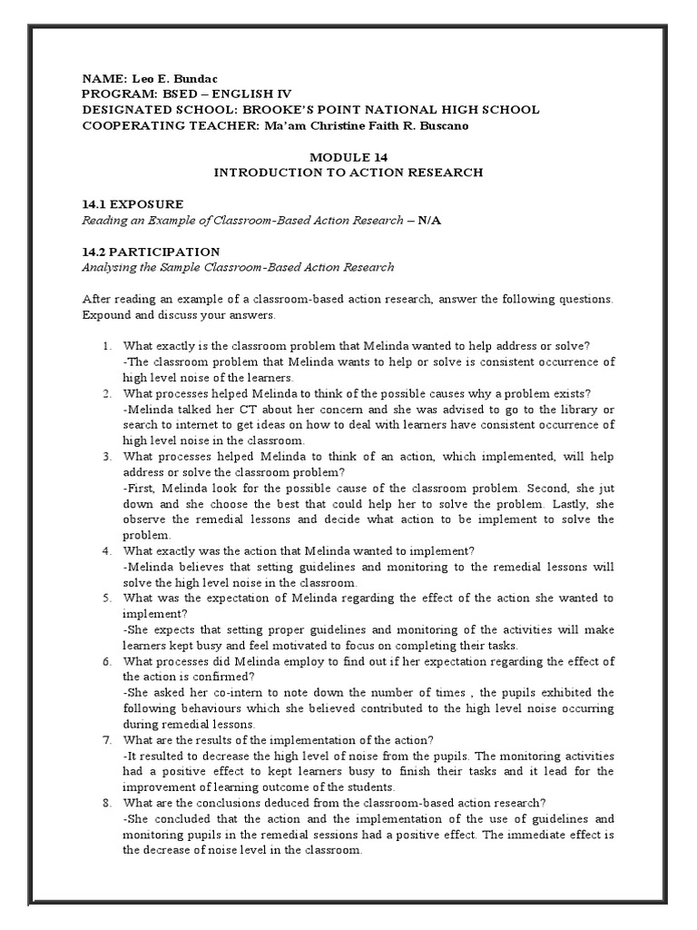 Classroom-Based Action Research Example | PDF | Classroom | Action Research