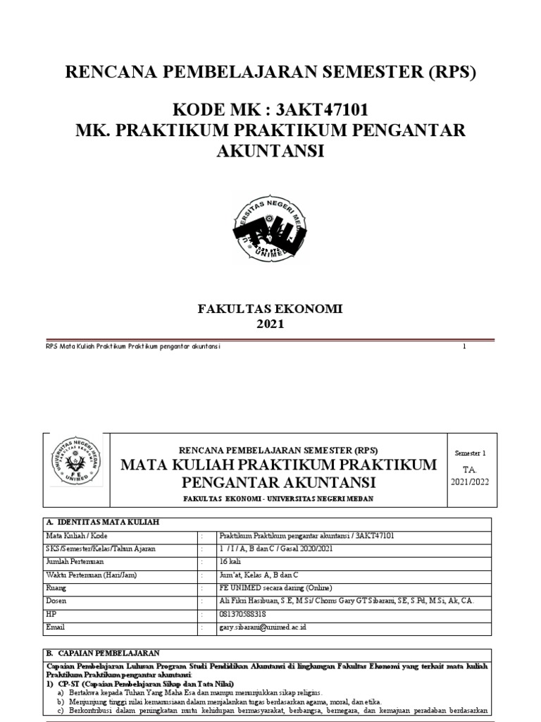 RPS - Praktikum Pengantar Akuntansi Ganjil 2021 - 2022 | PDF