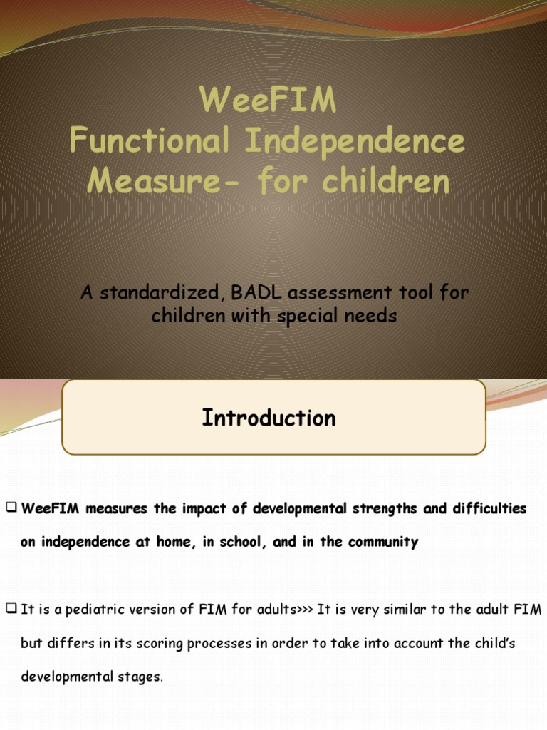 Weefim Functional Independence Measure-For Children | PDF | Cerebral ...