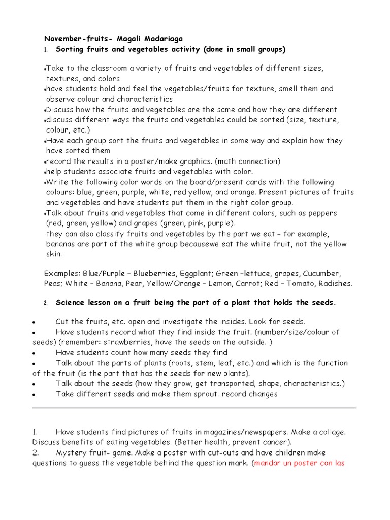 Sorting Fruits and Vegetables Activity | PDF | Fruit | Vegetables