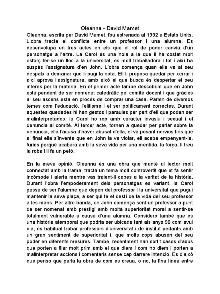 Oleanna - David Mamet | PDF