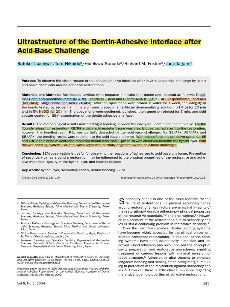 Dentin-Adhesive Interface Ultrastructure Analysis | PDF | Dental ...