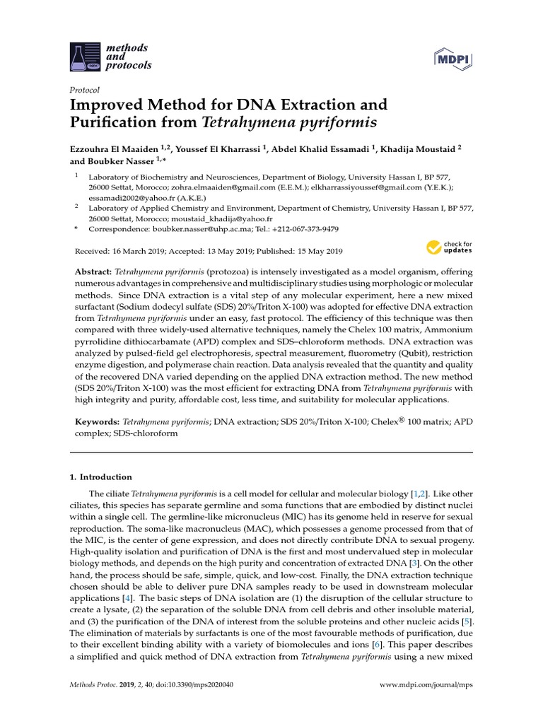 Improved Method For DNA Extraction and Purification From Tetrahymena ...