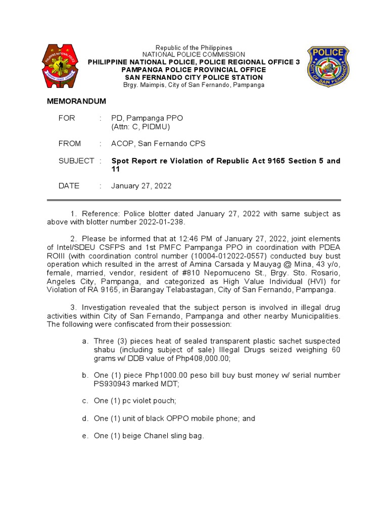Corrected Spot Report of Illegal Drug Case | PDF
