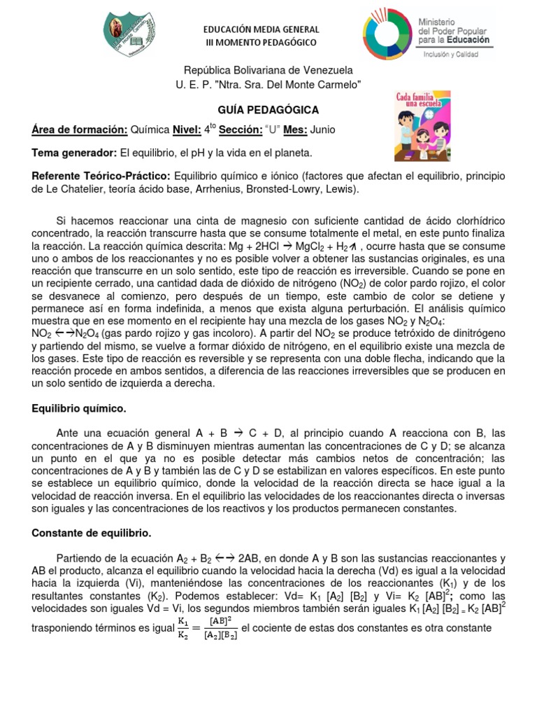4to Año Quimica Prof Cilenia A Guia P De Junio Pdf Equilibrio