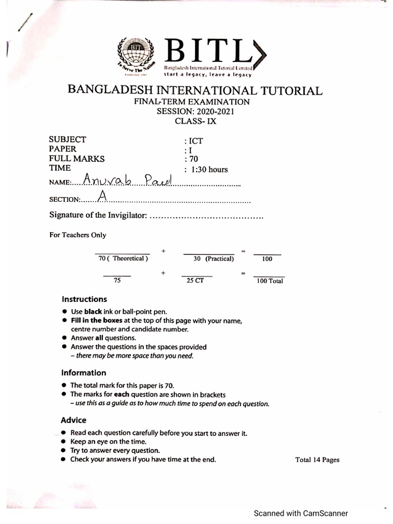 ICT Final Exam Paper 1 | PDF