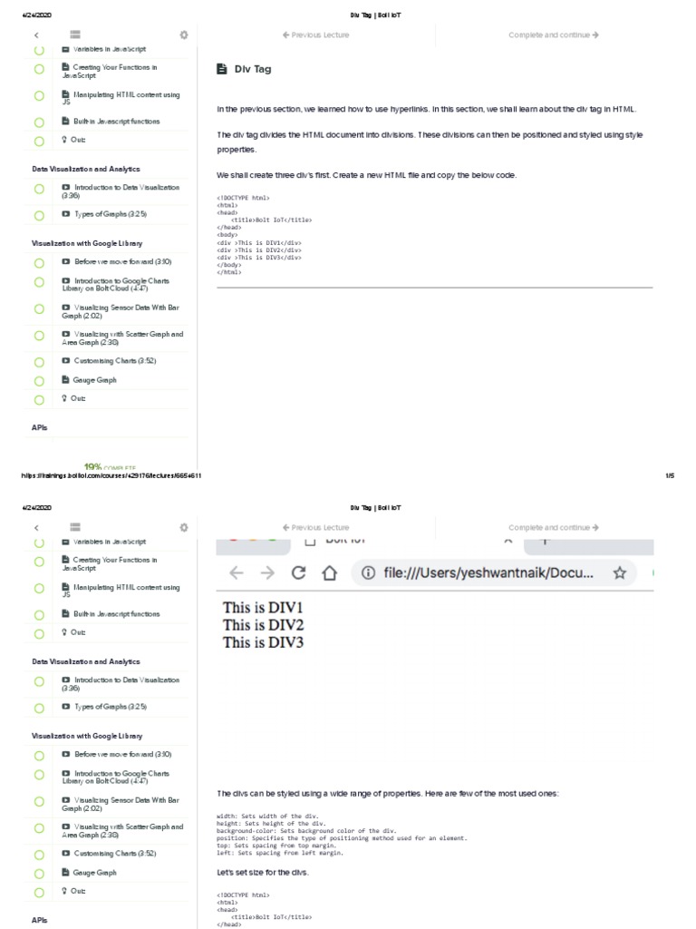 Div Tag - Bolt IoT | PDF | Java Script | Html