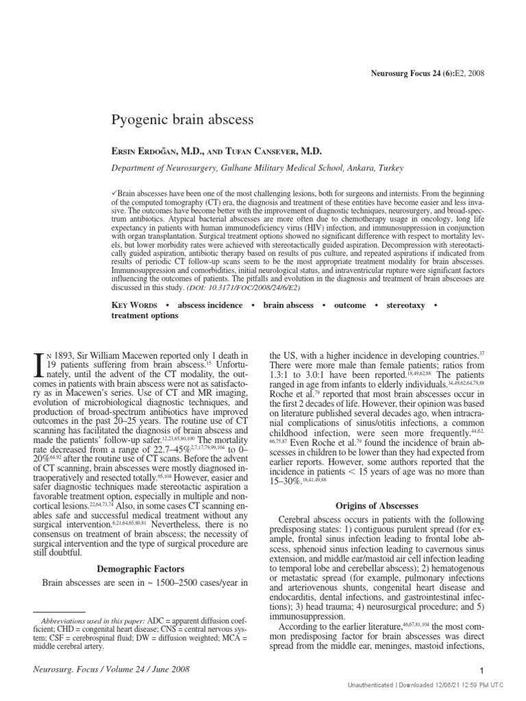 (10920684 - Neurosurgical Focus) Pyogenic Brain Abscess | PDF ...