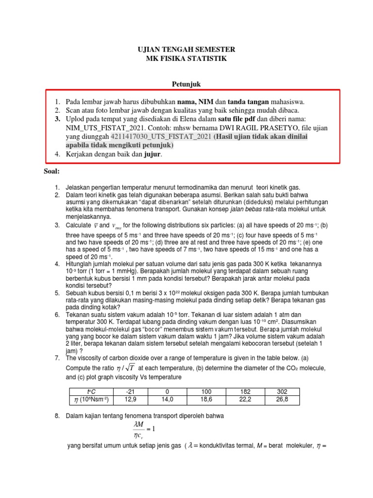 Ujian Tengah Semester Fisika Statistik | PDF