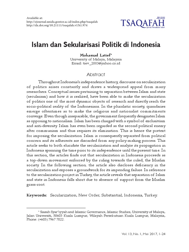Islam Dan Sekularisasi Politik Di Indonesia | PDF | Indonesia