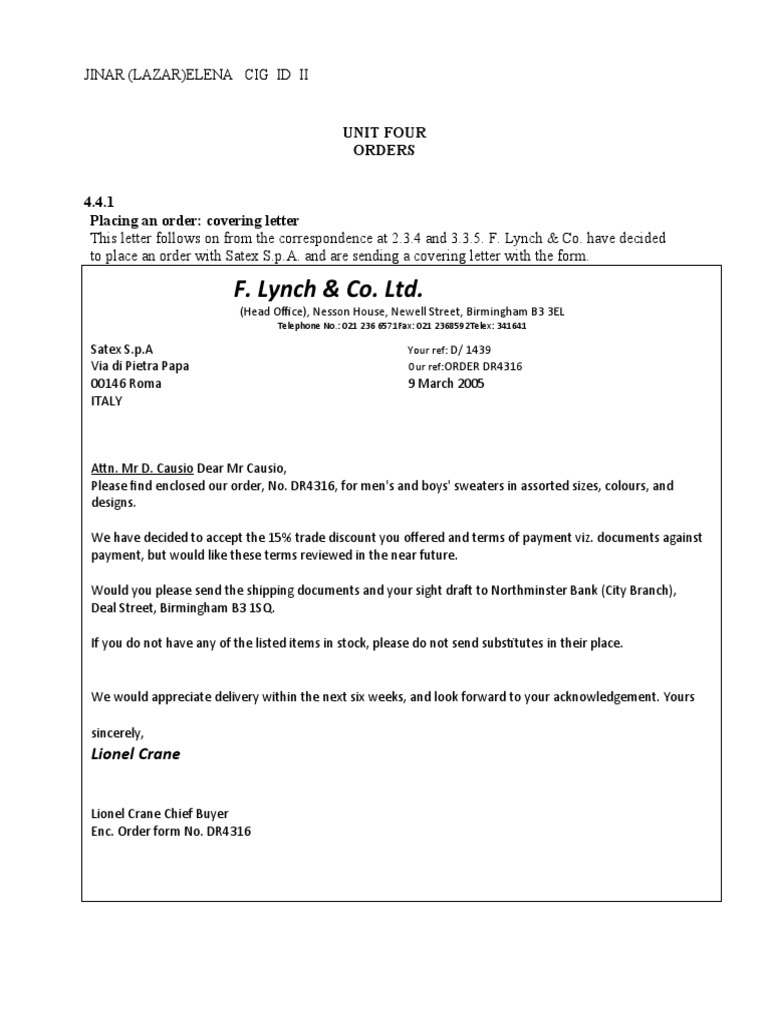 Order Placement Letter Template | PDF | Economies