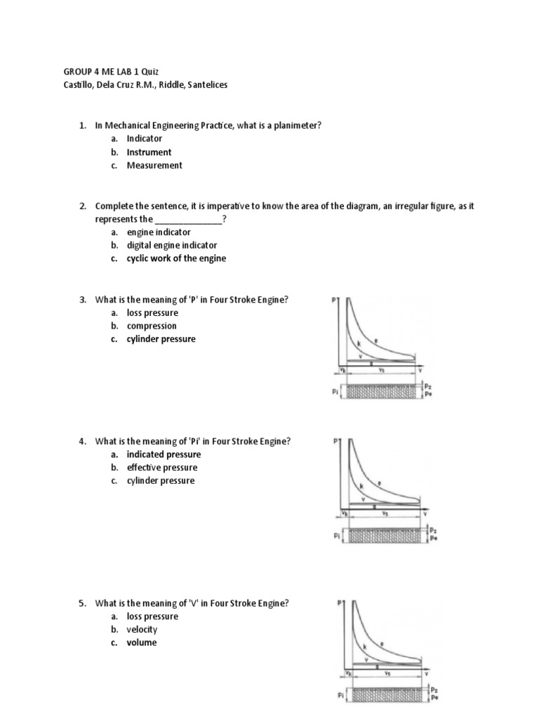 ME LAB 1 Group 4 Quiz | PDF | Engines | Physical Quantities