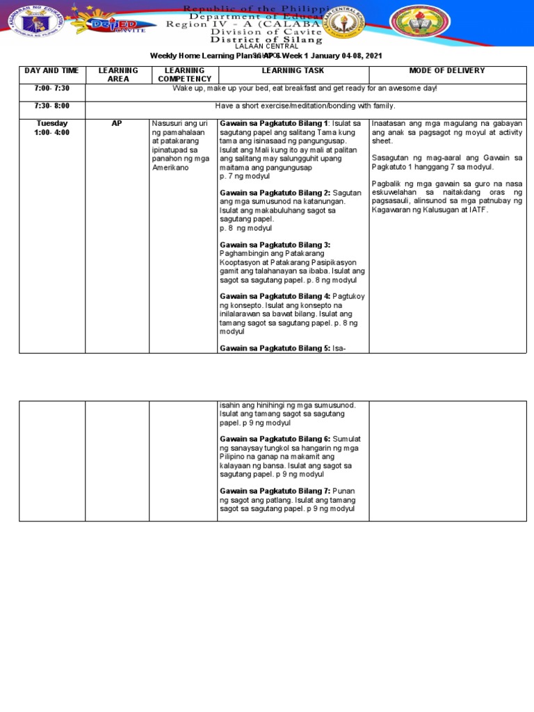 AP-6-WEEKLY-LEARNING-PLAN-wk - 1 2nd Quarter | PDF