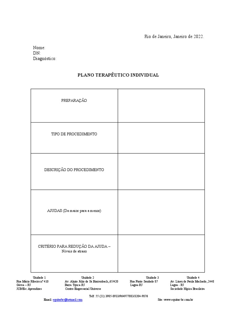 Plano Terapêutico Individual | PDF