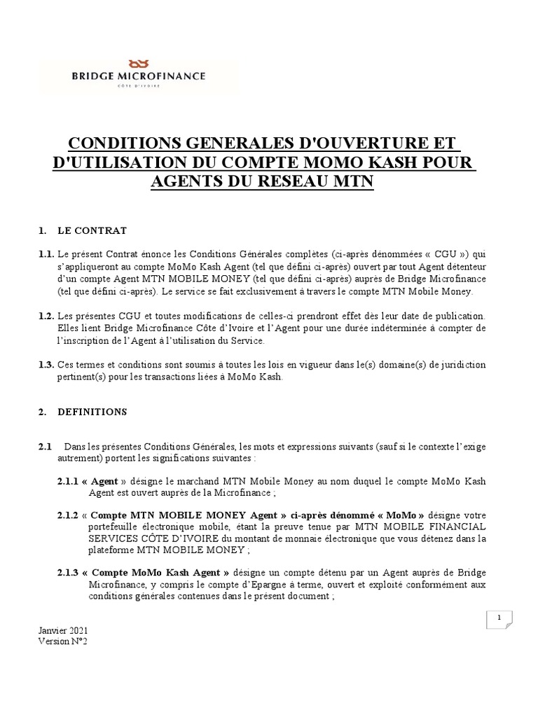 Conditions d'utilisation MoMo Kash Agent | PDF | Téléphones portables ...