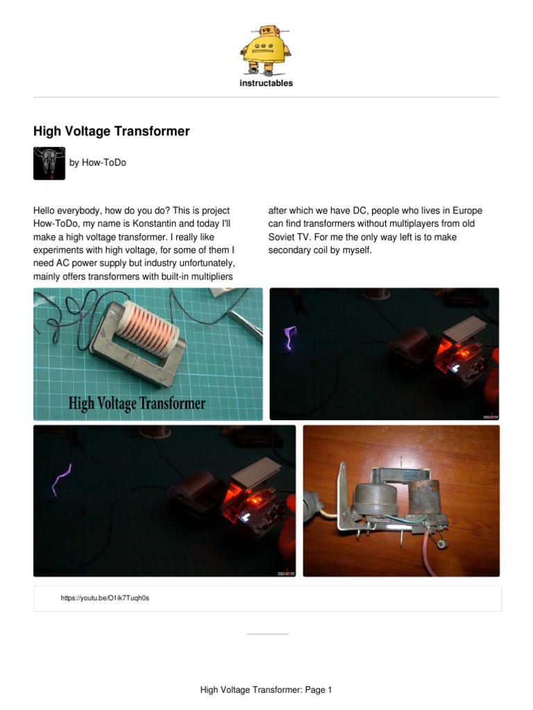 High Voltage Transformer: Instructables | PDF | Transformer | Inductor