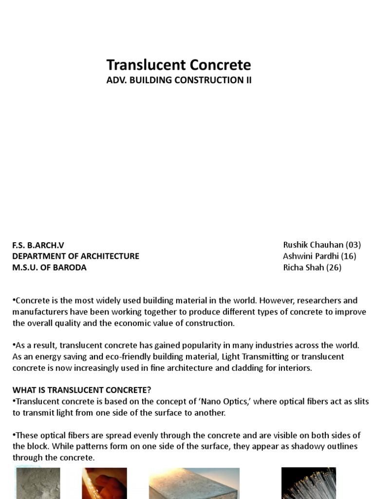 Translucent Concrete | PDF | Optical Fiber | Concrete
