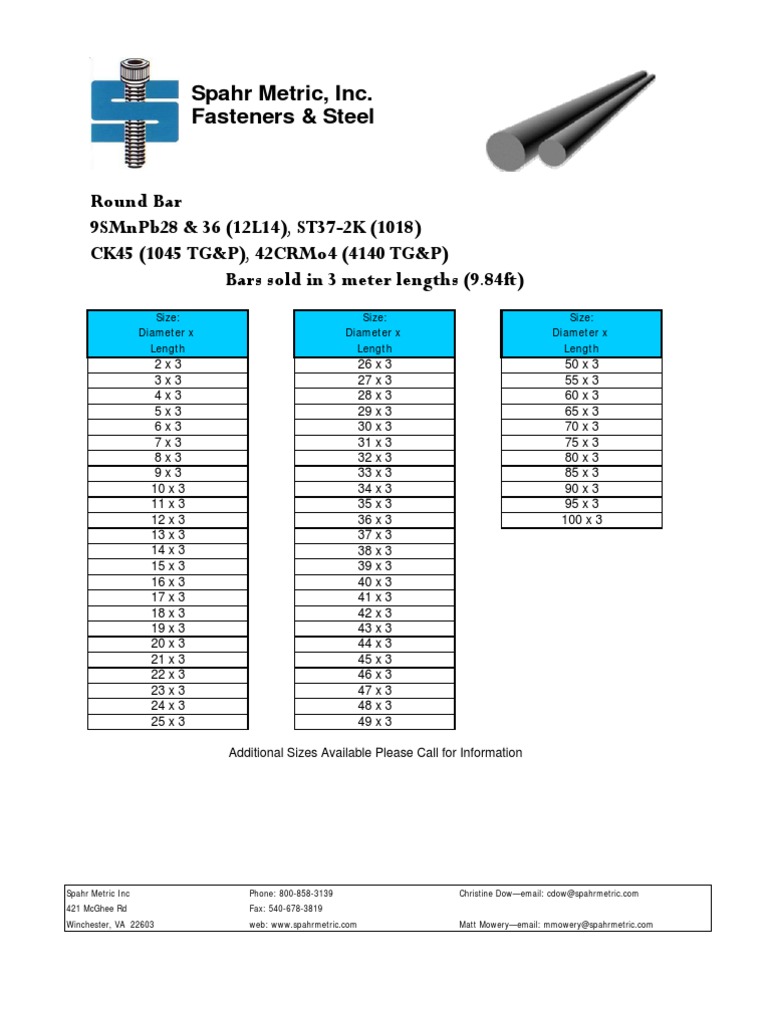 Metric Round Bars and Sizes Available | PDF | Equipment | Building ...