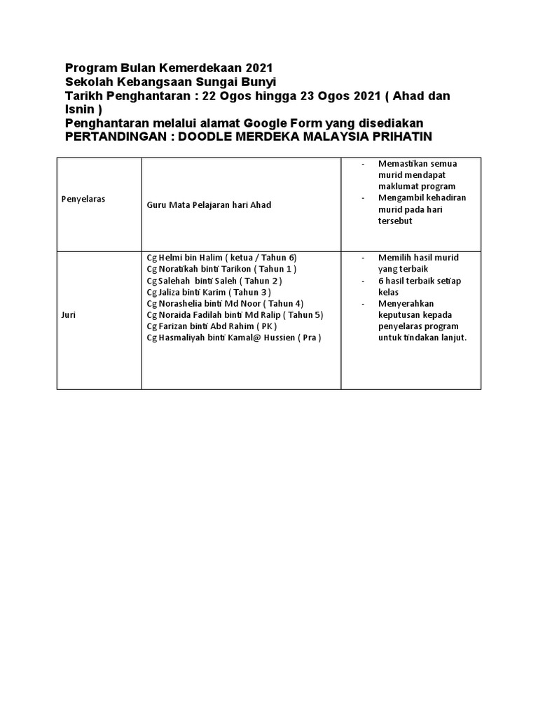 Program Bulan Kemerdekaan 2021 | PDF