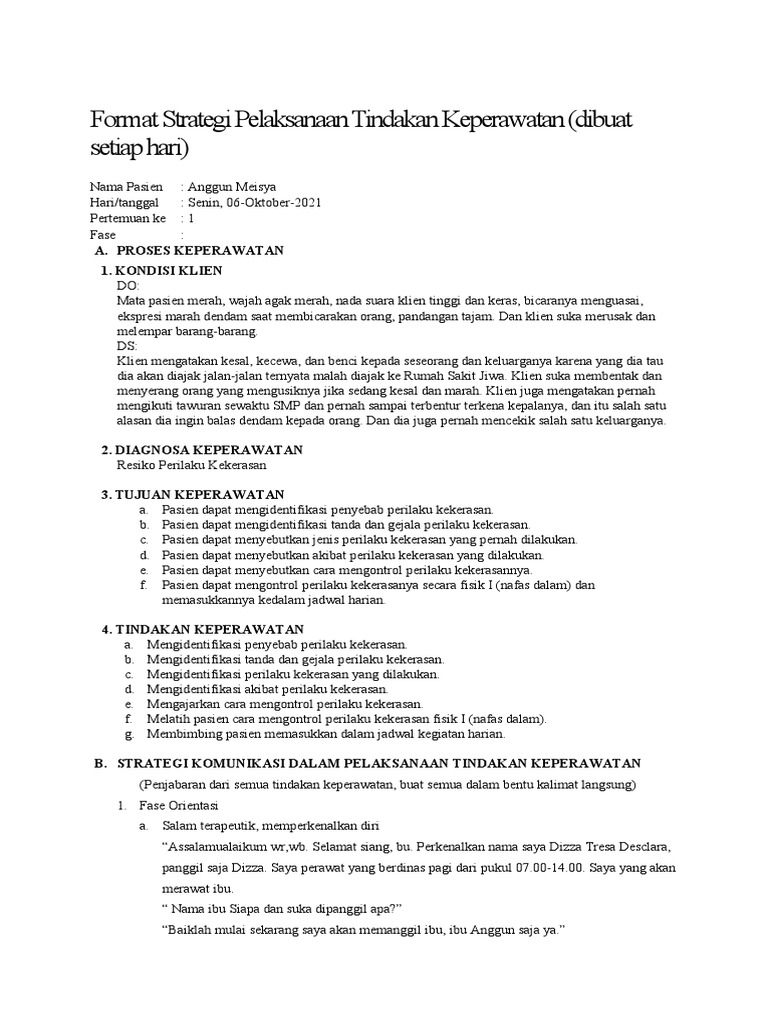 Format SPTK - Dizza Tresa Desclara (402021097) - Resiko Perilaku Kekerasan | PDF