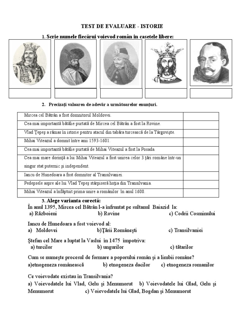 0 Test Istorie 4 | PDF