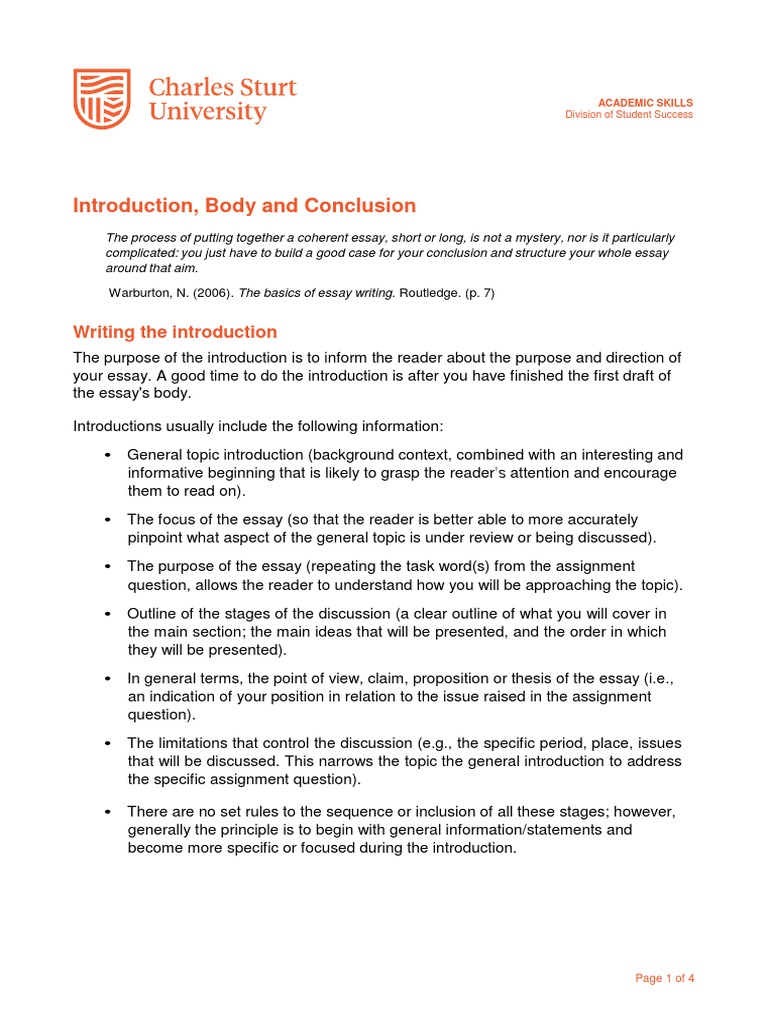 Intro Body Conclusion | PDF | Essays | Critical Thinking